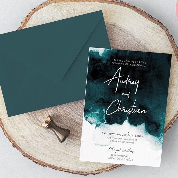 Teal Wedding Invitation - Etsy