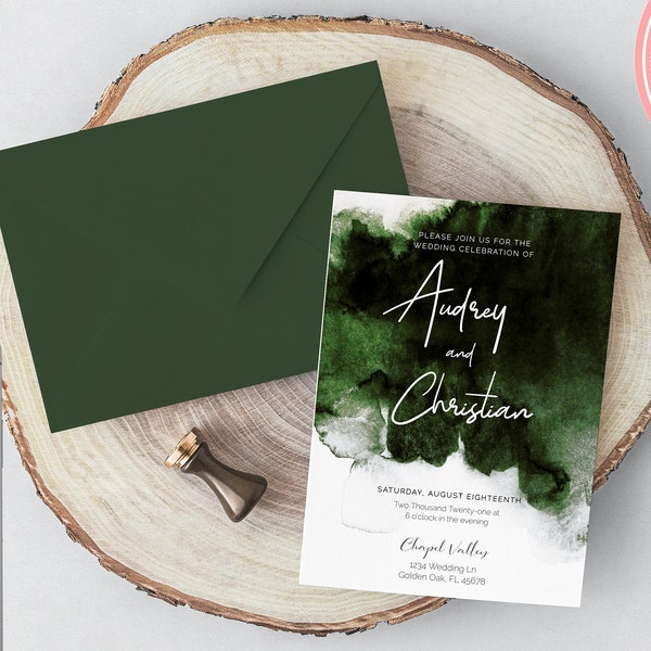 Dark Green Wedding Invitations - Etsy