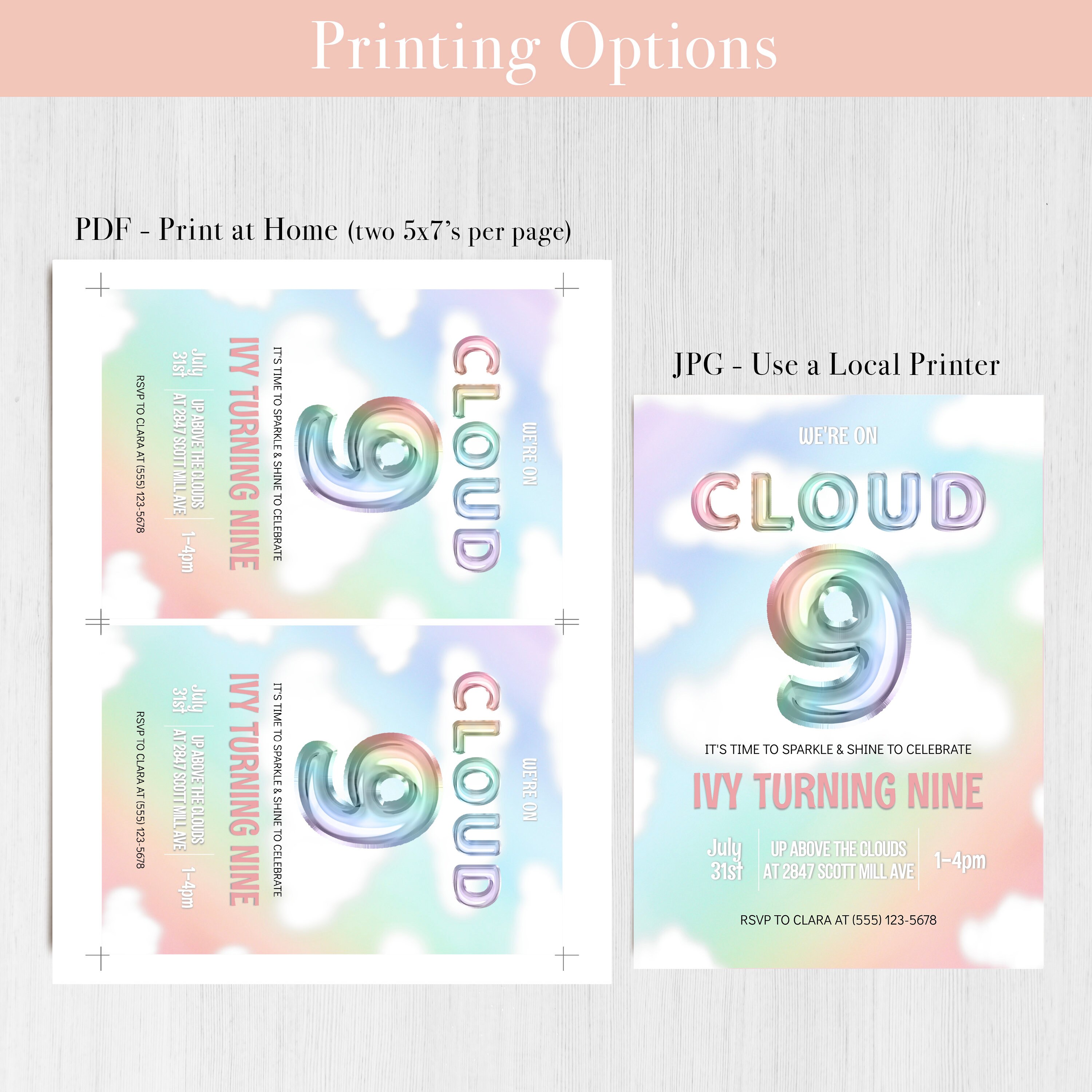 Editable Cloud 9 Rainbow Birthday Party Invitation Dream - Etsy