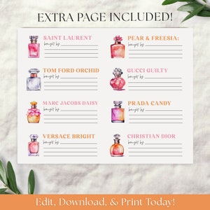 Editable Watercolor Perfume Exchange Review Sheet | Modern Bridal ...