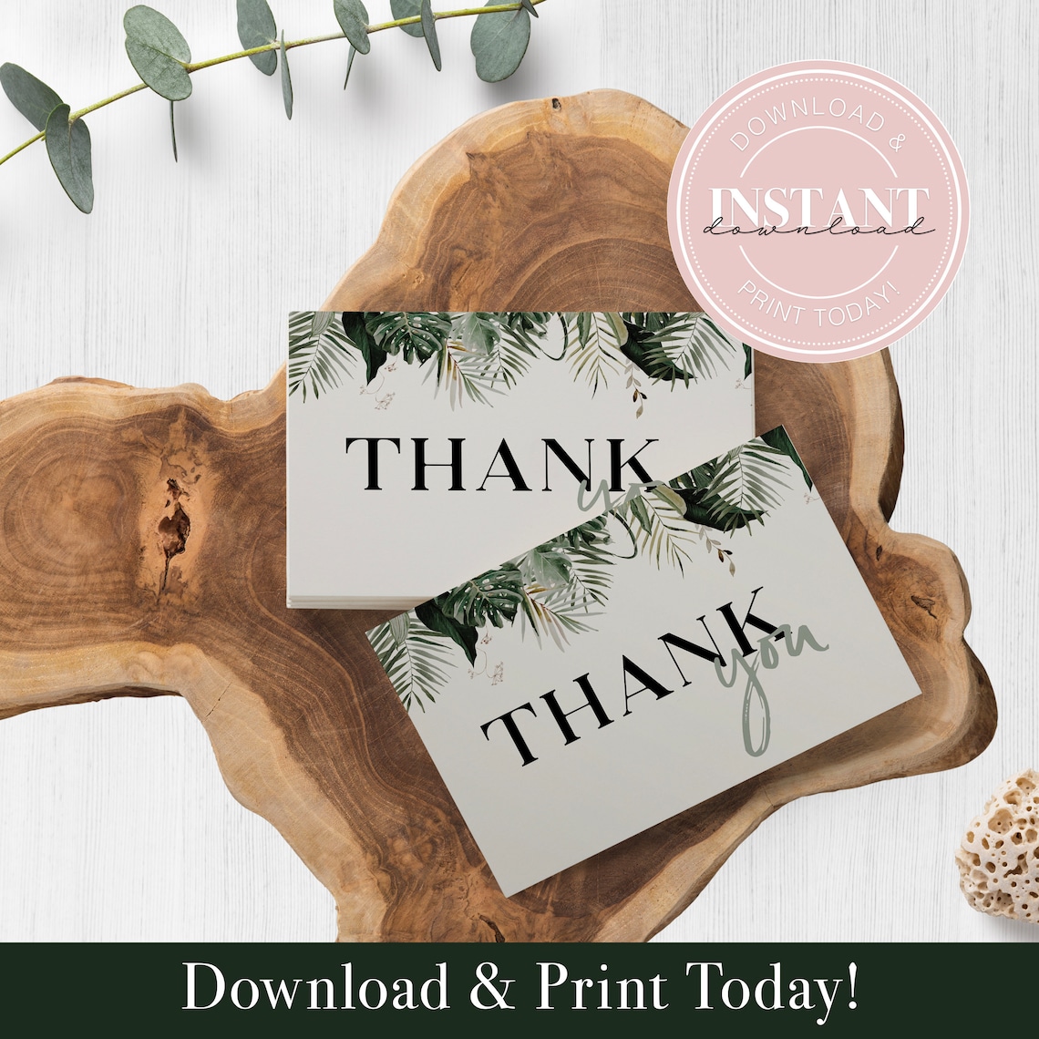 Printable Tropical Thank You Card Bridal Shower Bachelorette Tropic ...