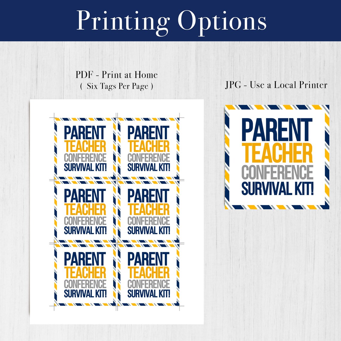 Parent Teacher Conference Survival Kit Square Gift Tags | Navy and ...