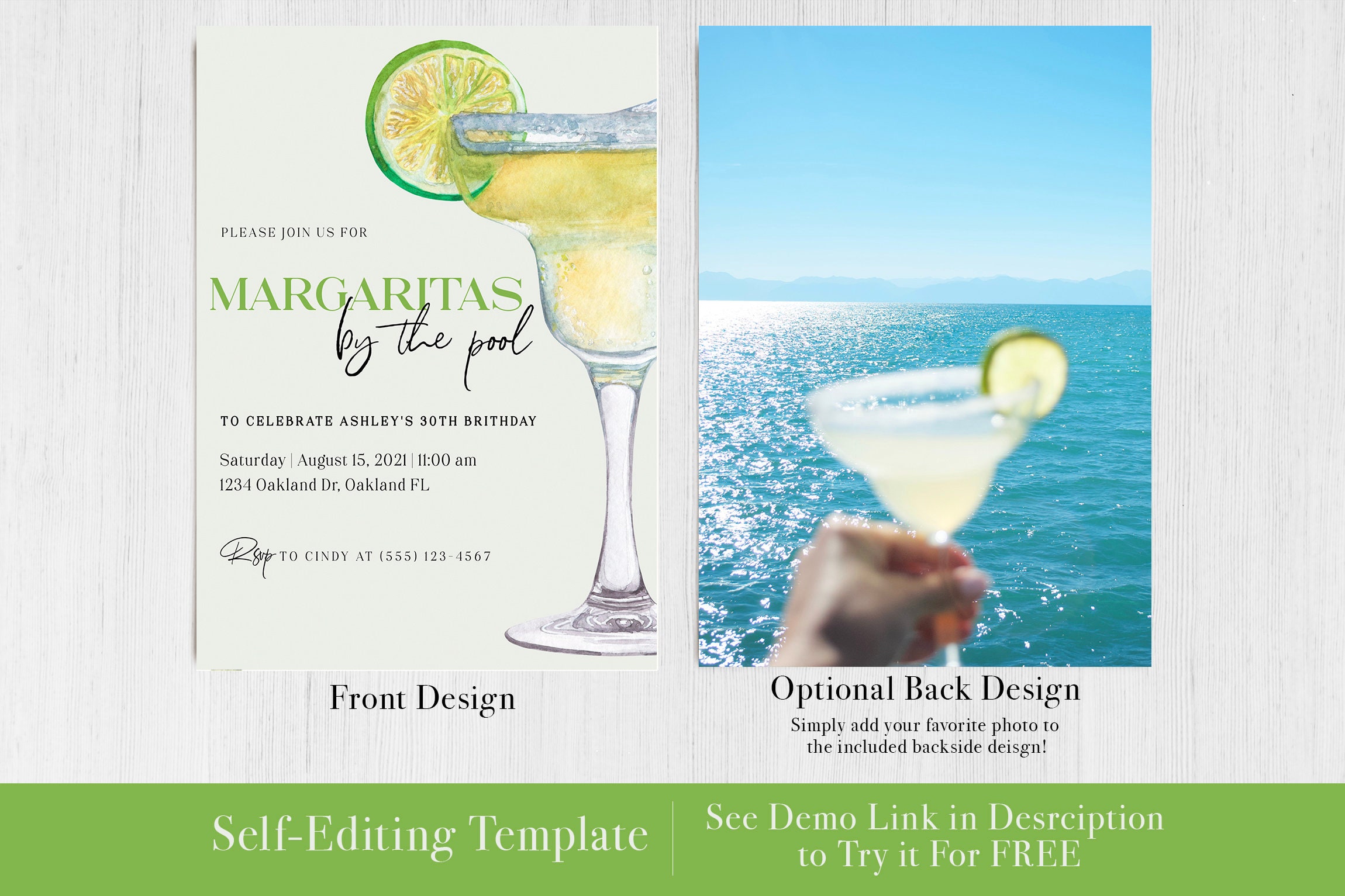 Editable Watercolor Margaritas by the Pool Invitation Template - Etsy