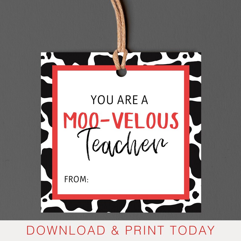 Printable Fast Food You Are a Moo-velous Teacher Gift Tag Idea - Etsy