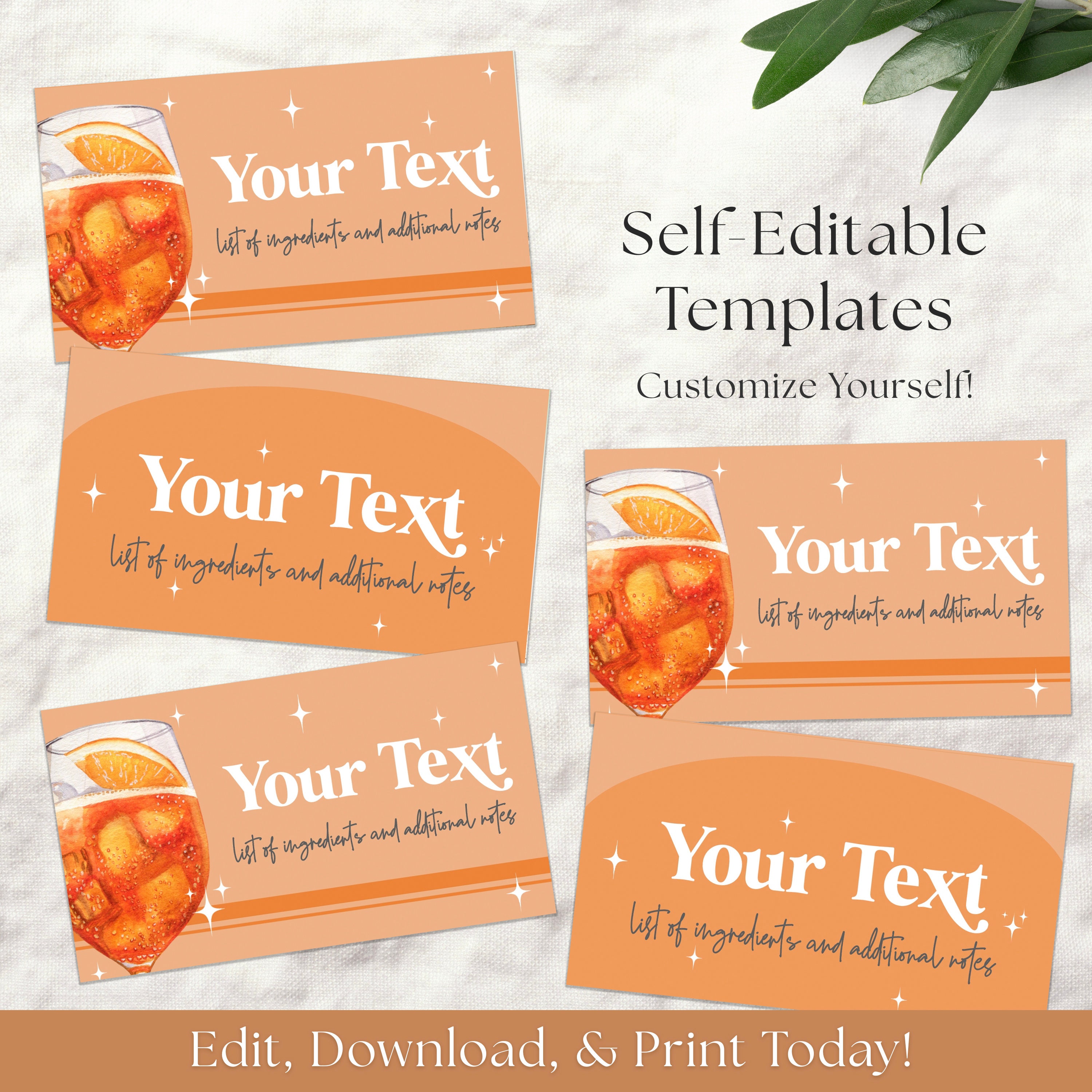 Editable Place Card Template Aperol Spritz Orange Bridal - Etsy