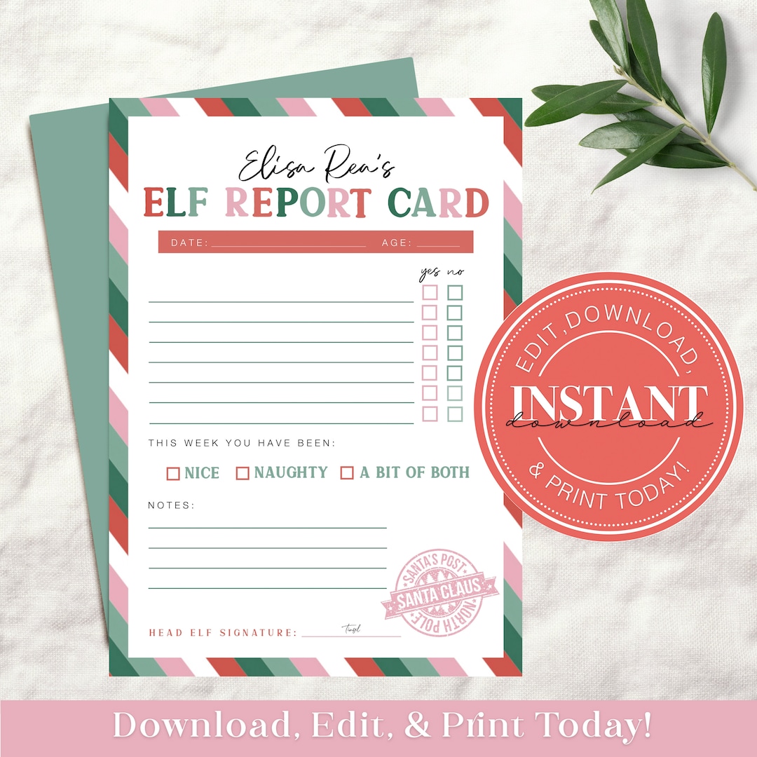 Editable Elf Report Card | Santa Approved Elf Report Instant Download ...
