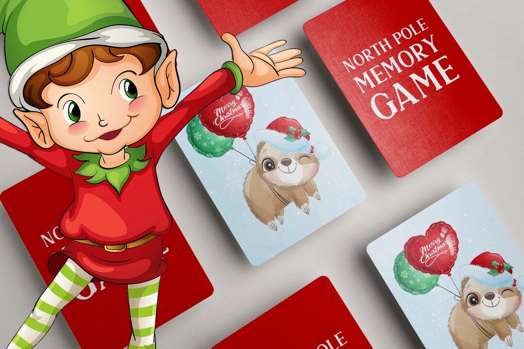 Printable Matching Game Christmas Elf Sloth Memory Game Gift Easy Elf ...