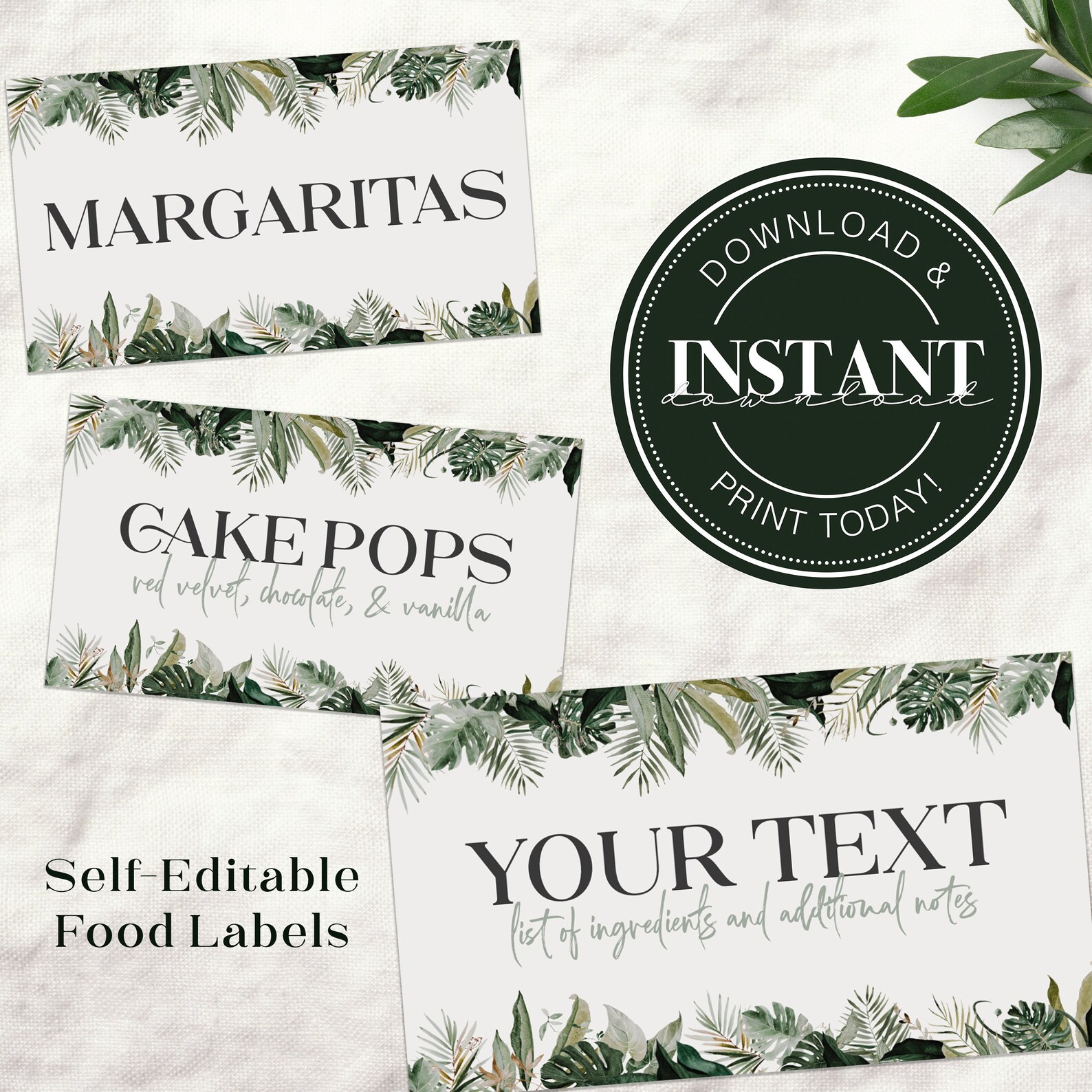 Editable Food Buffet Label Tropical Greenery Instant Download - Etsy