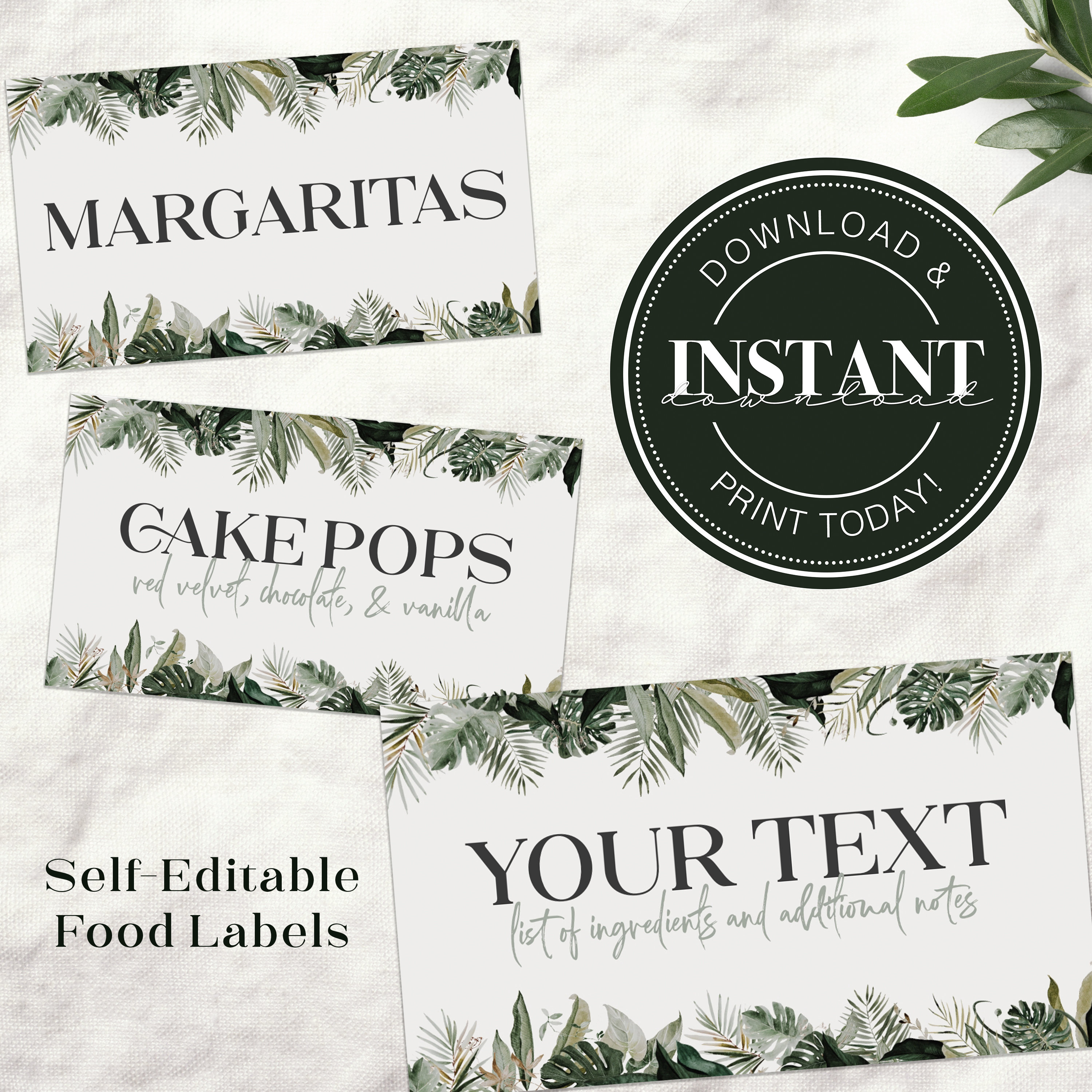 Editable Food Buffet Label Tropical Greenery Instant Download ...