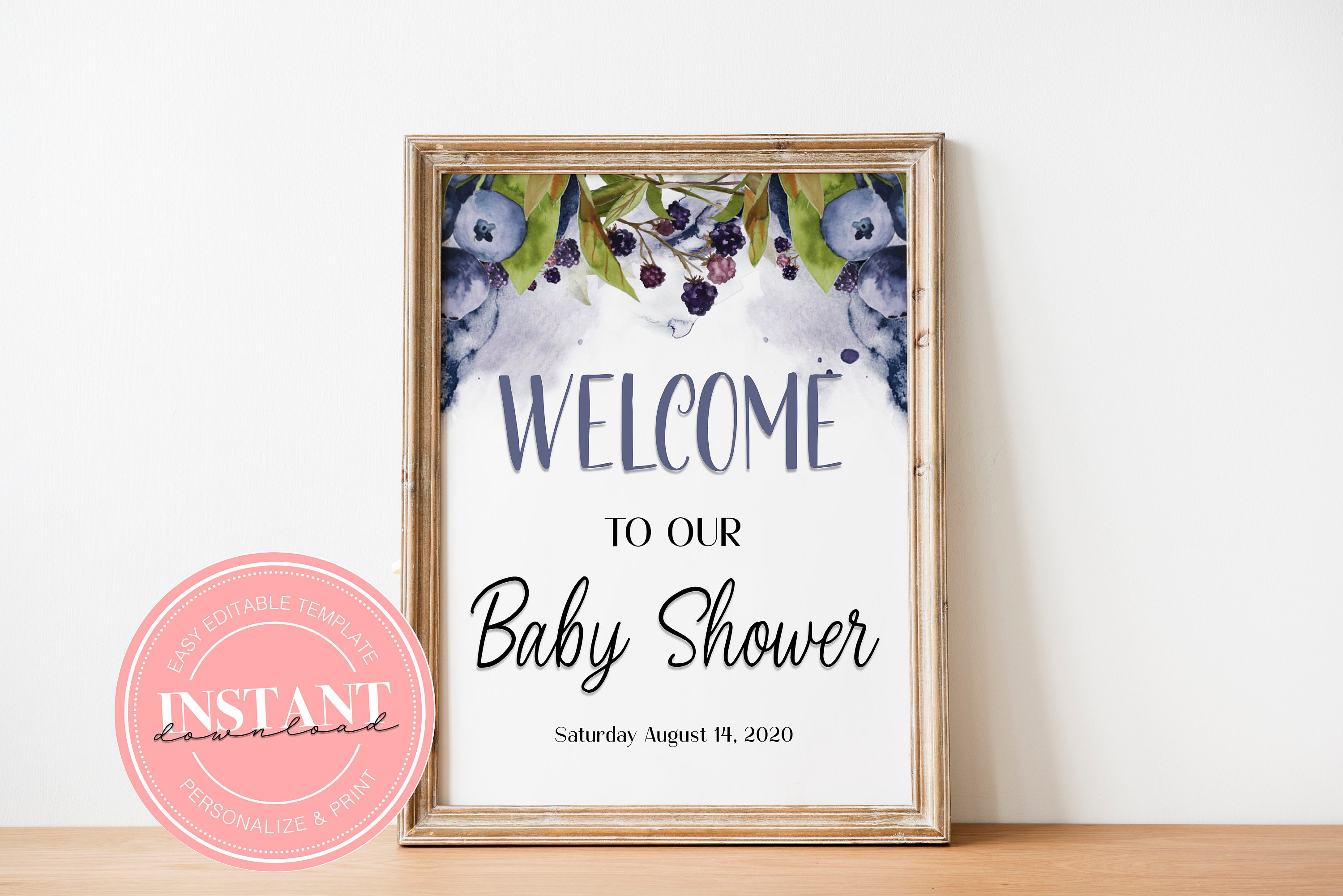 Editable Berry Blueberry Welcome to Baby Shower Sign - Etsy