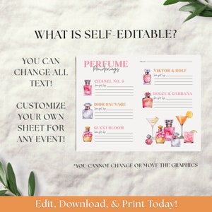 Editable Watercolor Perfume Exchange Review Sheet | Modern Bridal ...