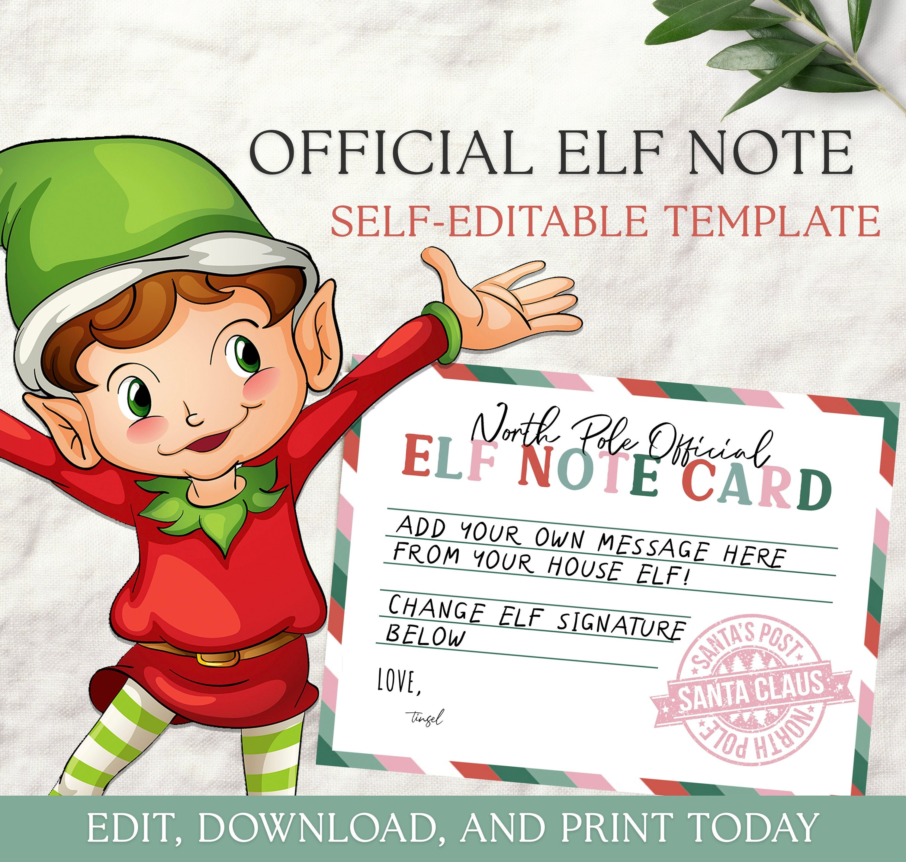 Editable Christmas Elf Note Note From Elf TEMPLATE Activity - Etsy ...