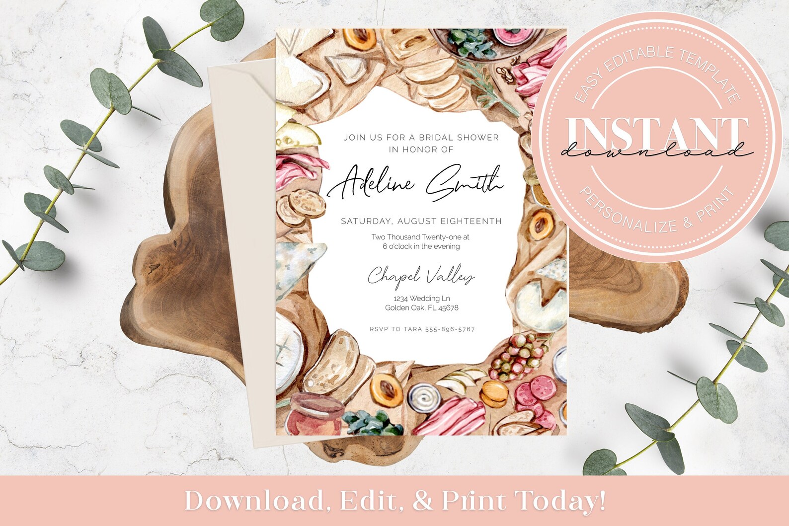 Editable Charcuterie Party DIY Invitation Template Cheese & Wine Board ...