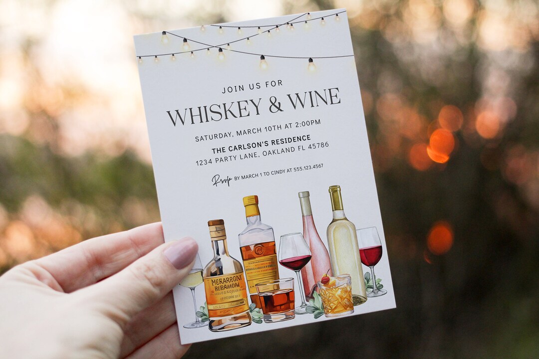 Editable Whiskey & Wine Invitation Template Rustic Couple Shower Ideas ...