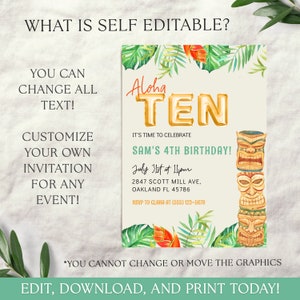 Editable Aloha Ten Tiki Birthday Party Invitation | Gender Neutral Tiki ...