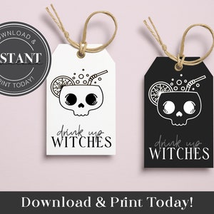 Printable Favor Tag Bachelorette Drink up Witches Gothic Halloween ...