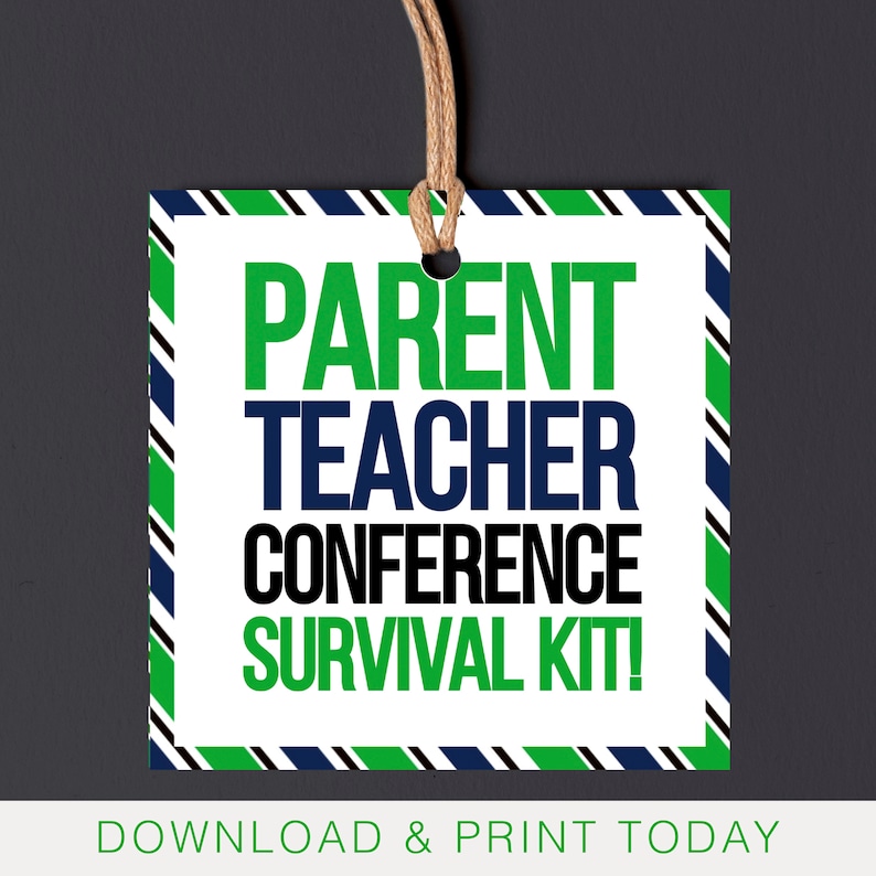 Parent Teacher Conference Survival Kit Square Gift Tags Navy - Etsy UK