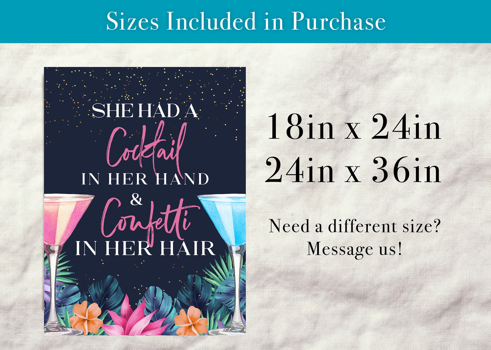 Editable Party Sign Confetti and Cocktails Watercolor Blue - Etsy