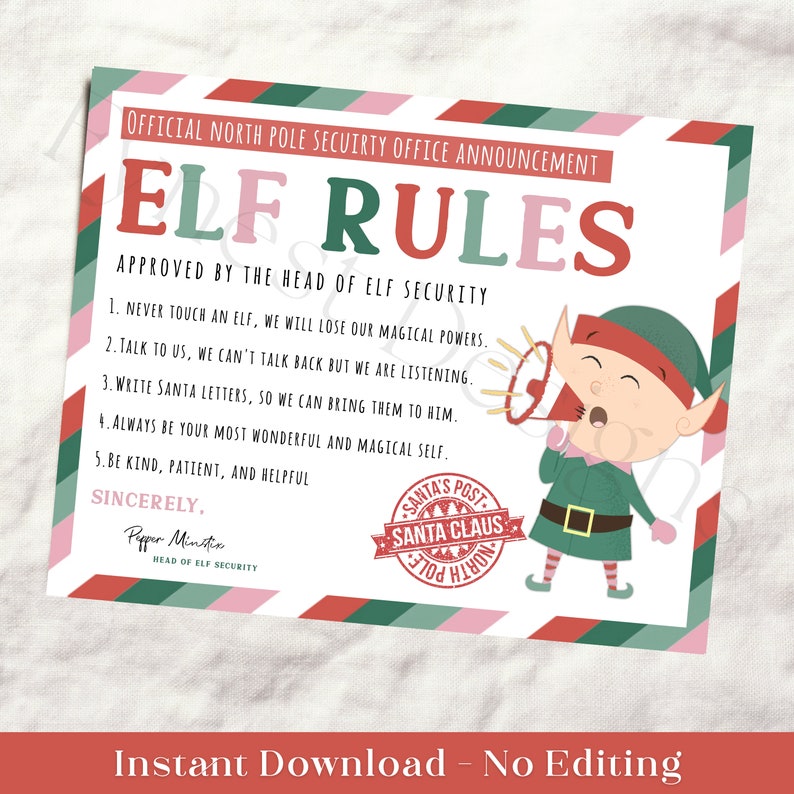 Printable Christmas Elf Sign From Head of Security Notes - Etsy