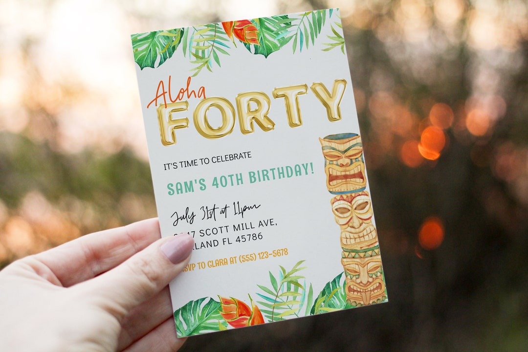 Editable Aloha Forty Tiki Birthday Party Invitation Tiki Masks Jungle ...