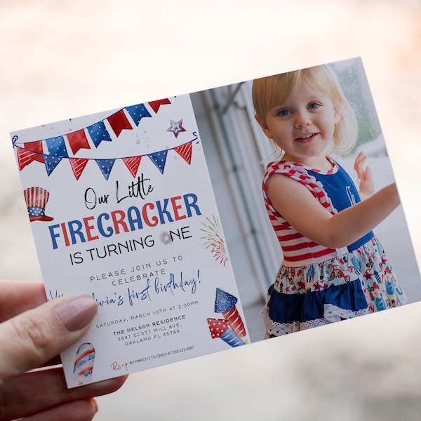 Firecracker 1st Birthday Invitation - Etsy