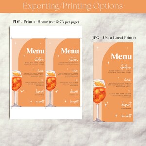 Editable Event Menu Aperol Spritz Orange Bridal Shower Template Love at ...