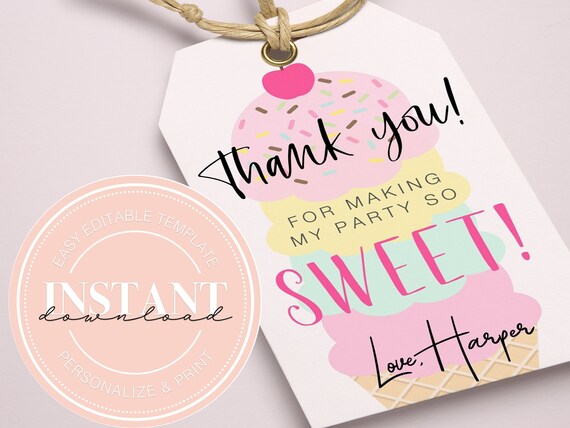 Editable Ice Cream Birthday Favor Tag Lets Be Sweet and - Etsy