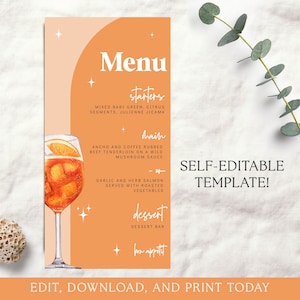 Editable Event Menu Aperol Spritz Orange Bridal Shower Template Love at ...