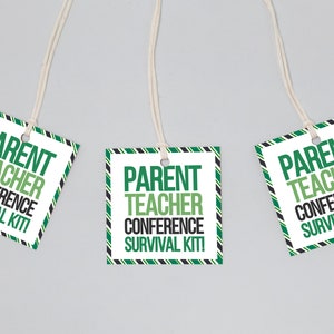 Parent Teacher Conference Survival Kit Square Gift Tags | Black and ...