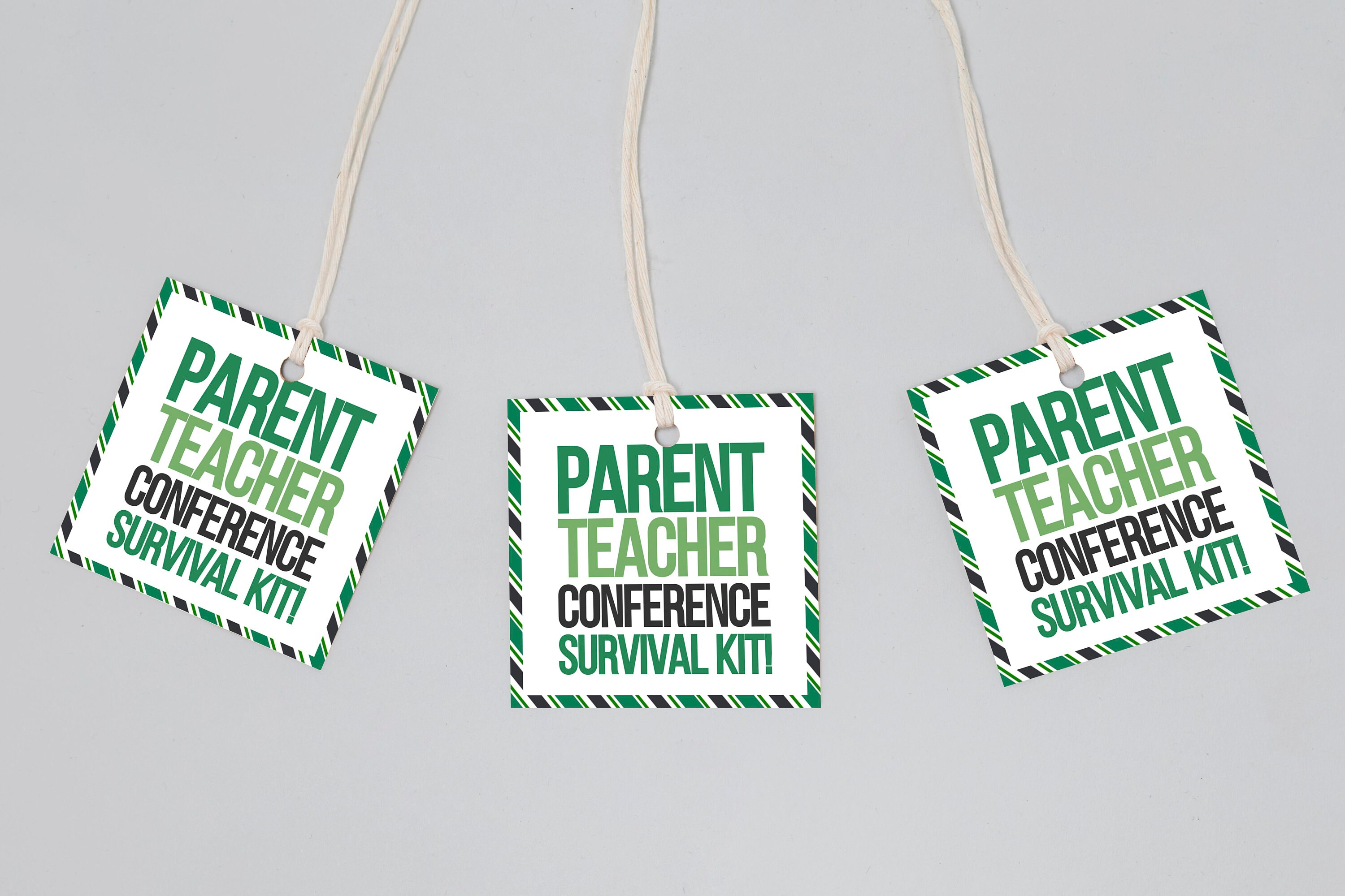 Parent Teacher Conference Survival Kit Square Gift Tags | Black and ...