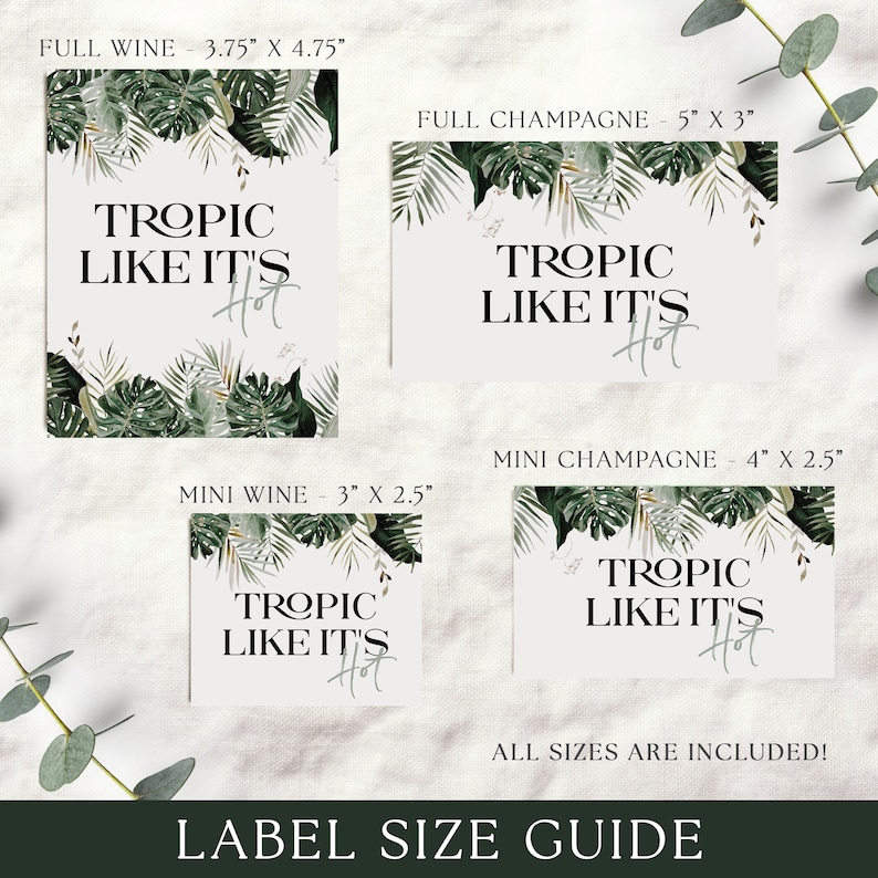 Editable Tropical Wine & Champagne Labels Tropic Like Its Hot Green ...
