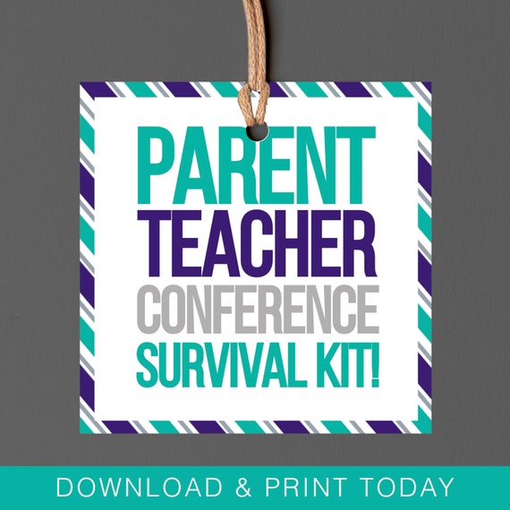 Parent Teacher Conference Survival Kit Square Gift Tags Teal - Etsy