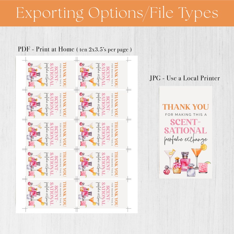 Editable Perfume Gift Tag Martini Themed Party Template Perfume Swap ...