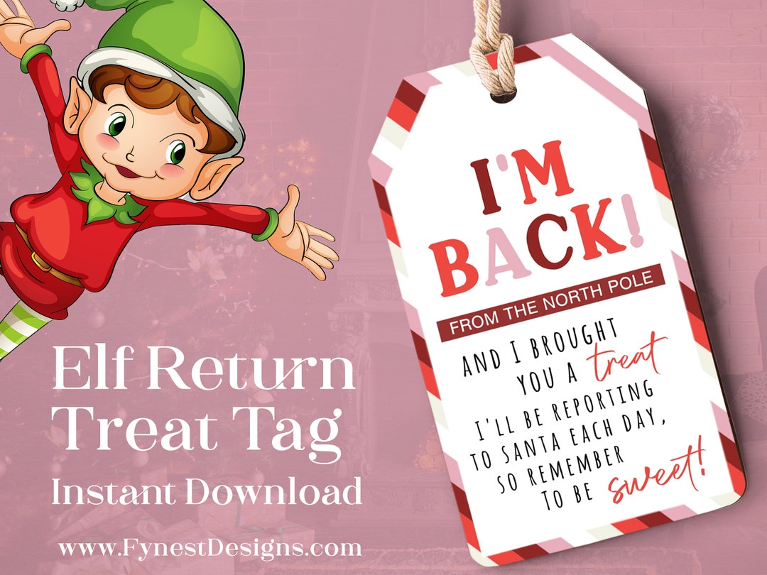 Christmas Elf Returning Printable Tag Red | I’m Back Christmas Elf ...