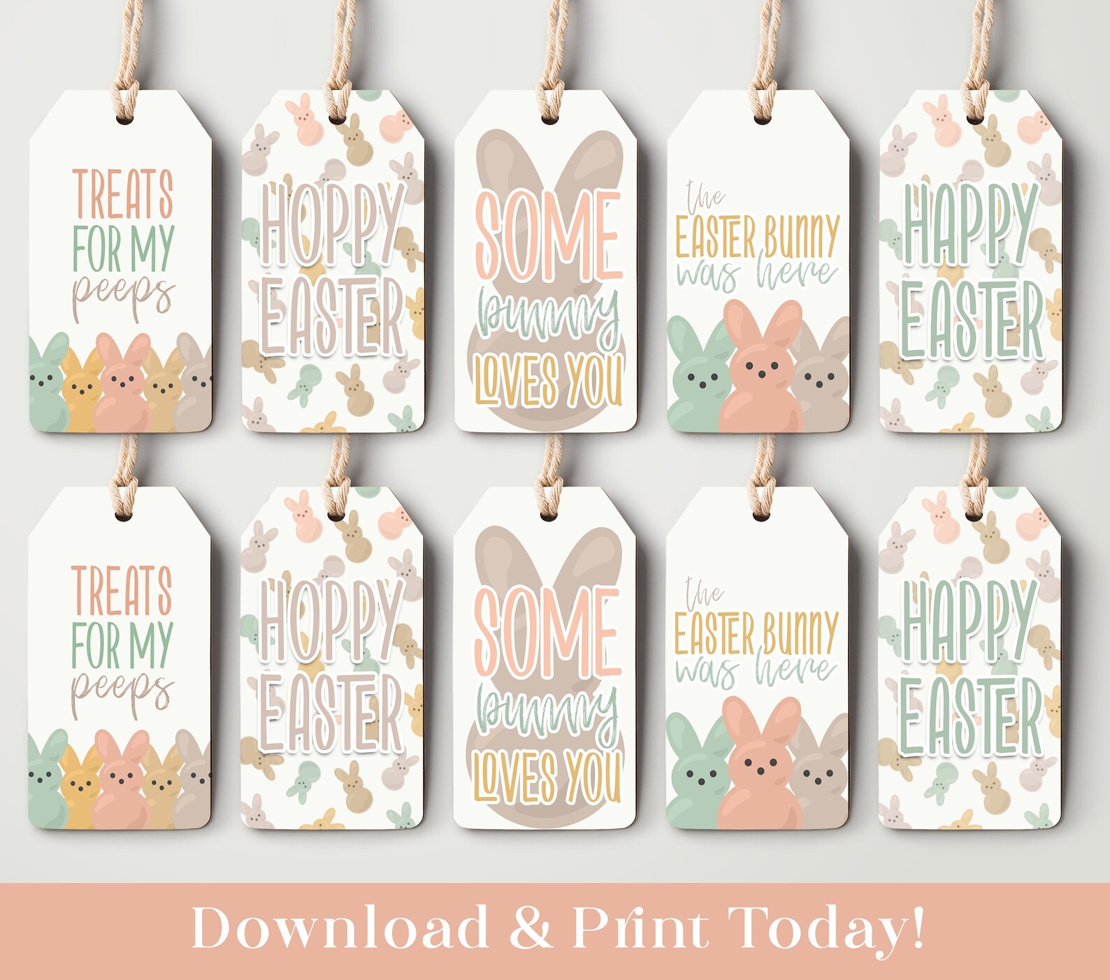Printable Easter Basket Gift Tags | Boho Set of 5 Bundle Easter Favor ...