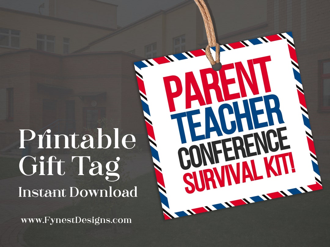 Parent Teacher Conference Survival Kit Square Gift Tags | Navy and Red ...