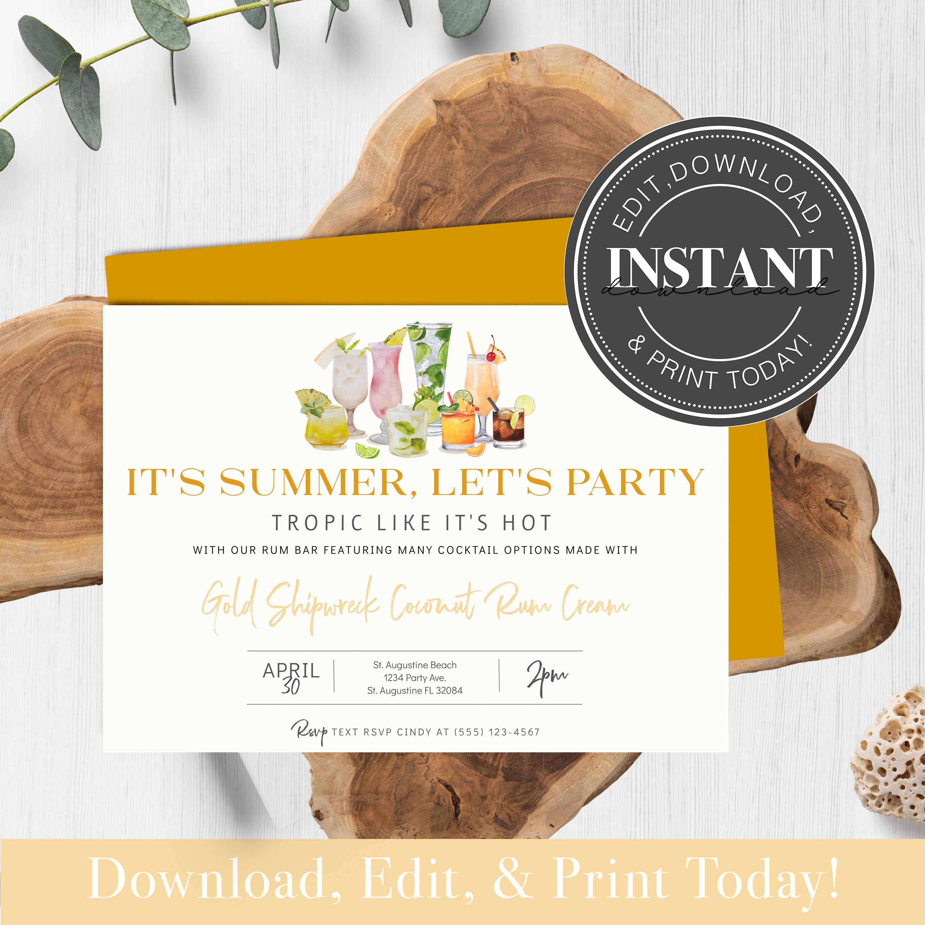 Editable Rum Cocktails Summer Kickoff Invitation Bridal - Etsy