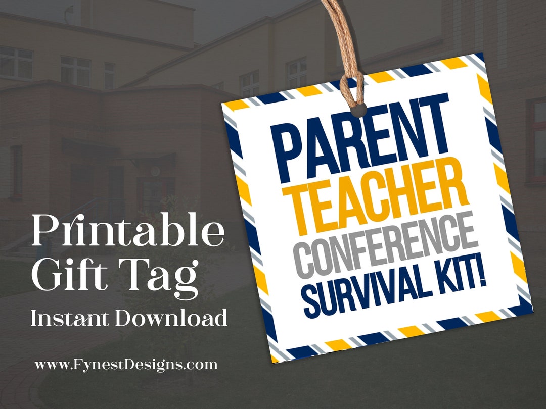 Parent Teacher Conference Survival Kit Square Gift Tags Navy and Yellow ...