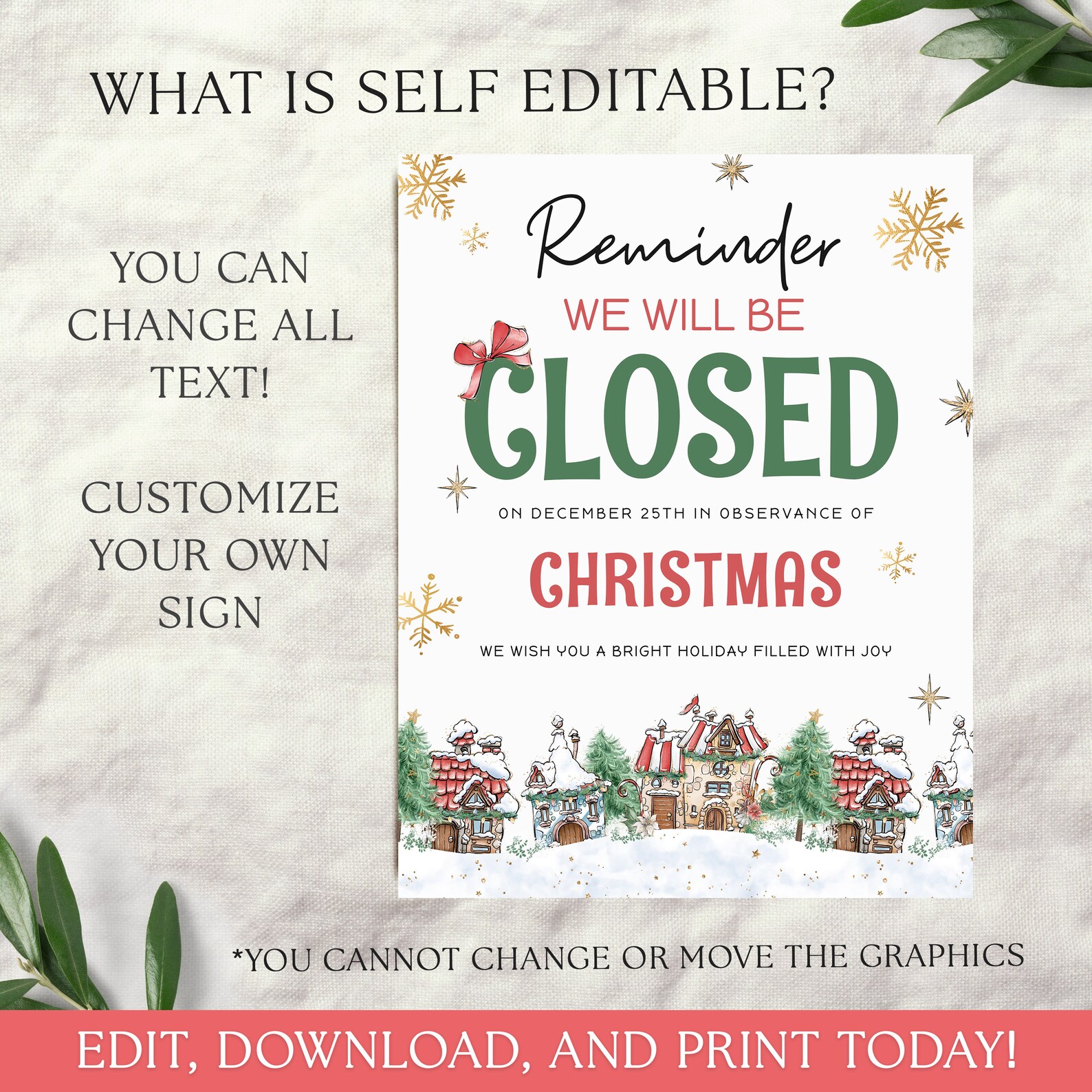 Editable Christmas Day Closed Sign Template Printable Store Closed Door ...