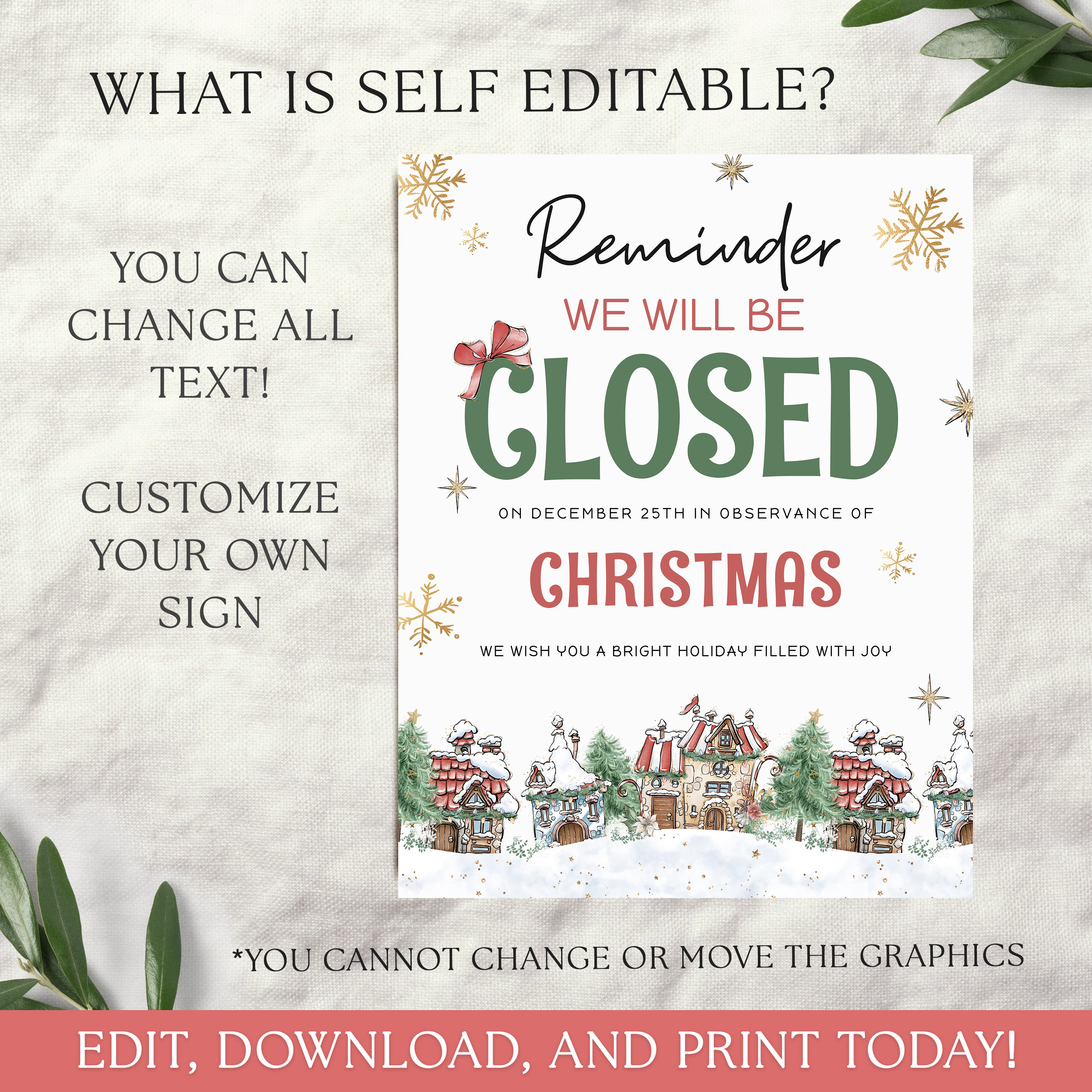Editable Christmas Day Closed Sign Template Printable Store Closed Door ...
