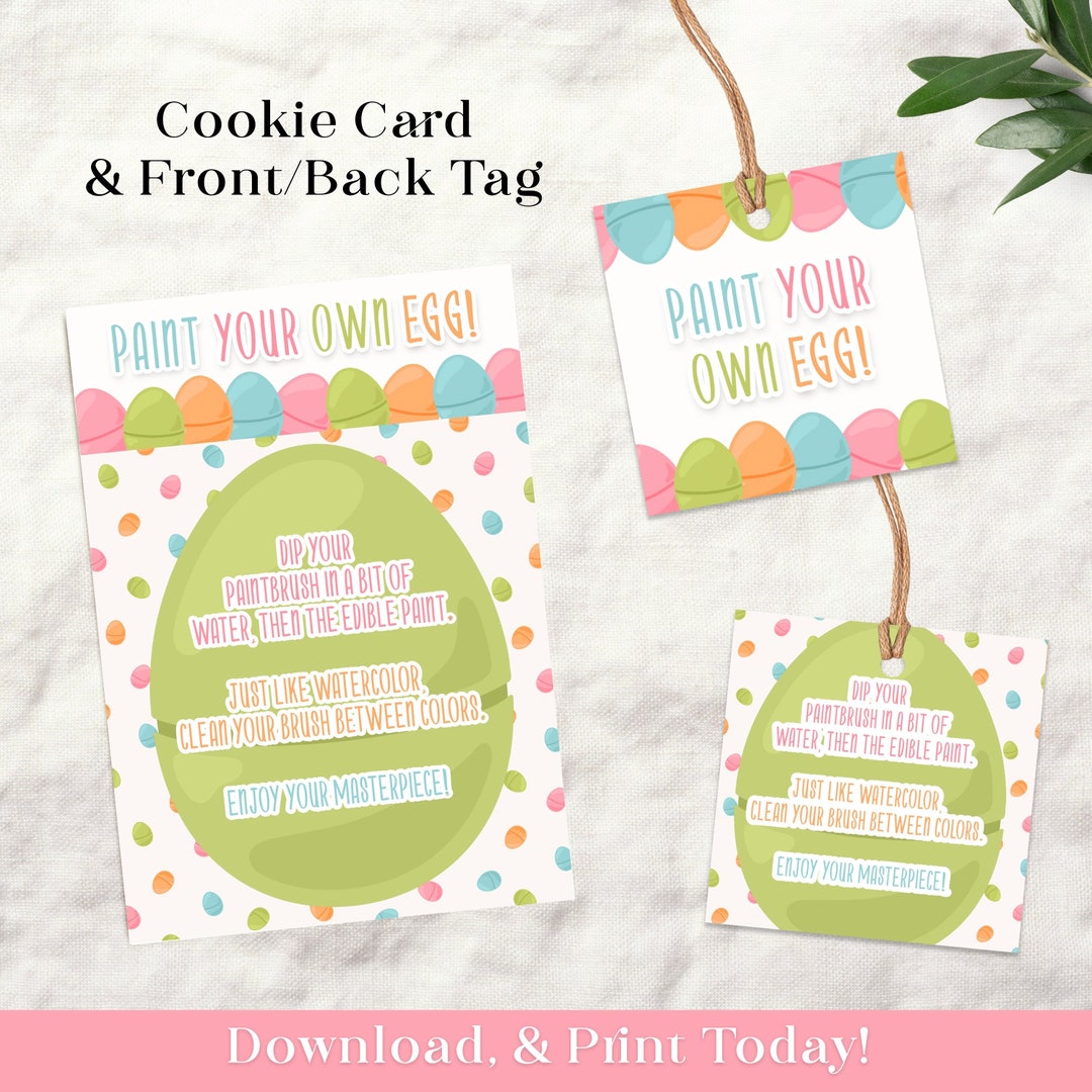 Printable Paint Your Own Easter Cookie Card & Tag | Easter Favor Cookie ...