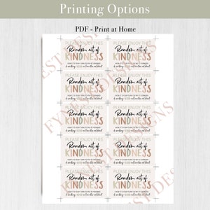 Random Act of Kindness Printable Card Instant Download Pay It Forward ...