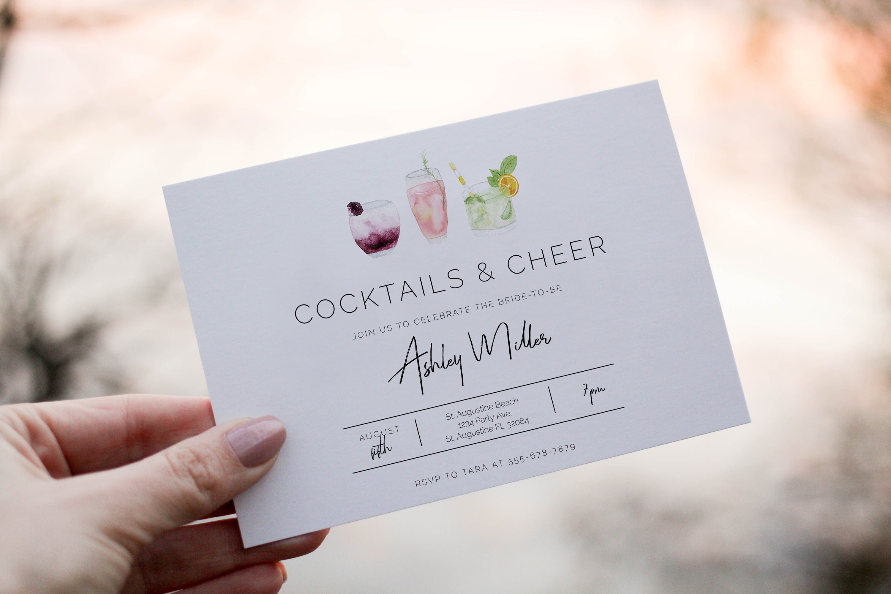 Editable Watercolor Cocktails and Cheer Invitation Bridal | Etsy
