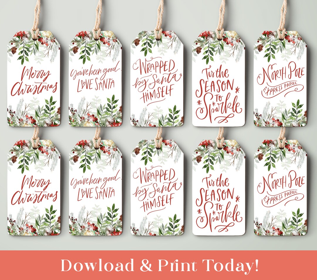 Christmas Printable Gift Tags | Set of 5 Red Traditional Christmas ...