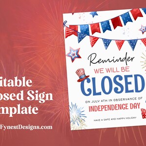 Editable July 4th Closed Sign Template Printable Store Independence ...