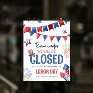 Editable Labor Day Closed Sign Template Printable Store Closed Door ...