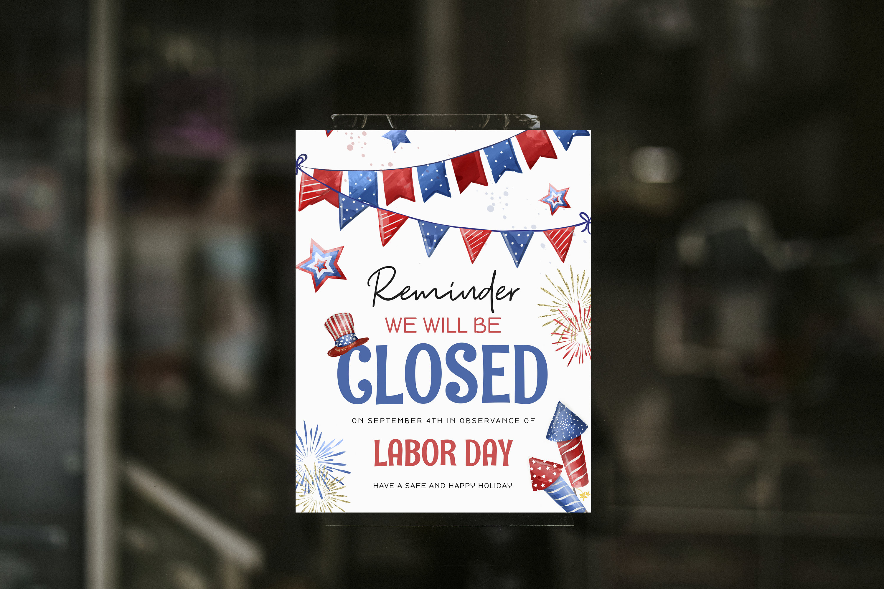 Editable Labor Day Closed Sign Template Printable Store Closed Door ...
