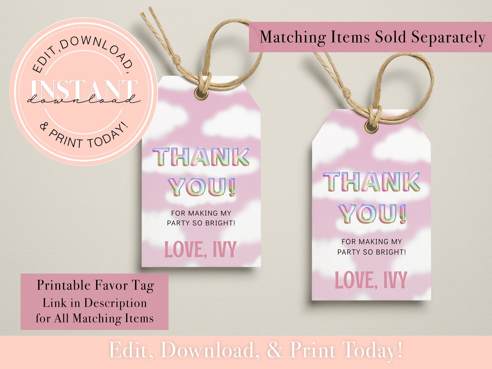Editable Cloud Pink Birthday Party Invitation With Photo | Dream ...