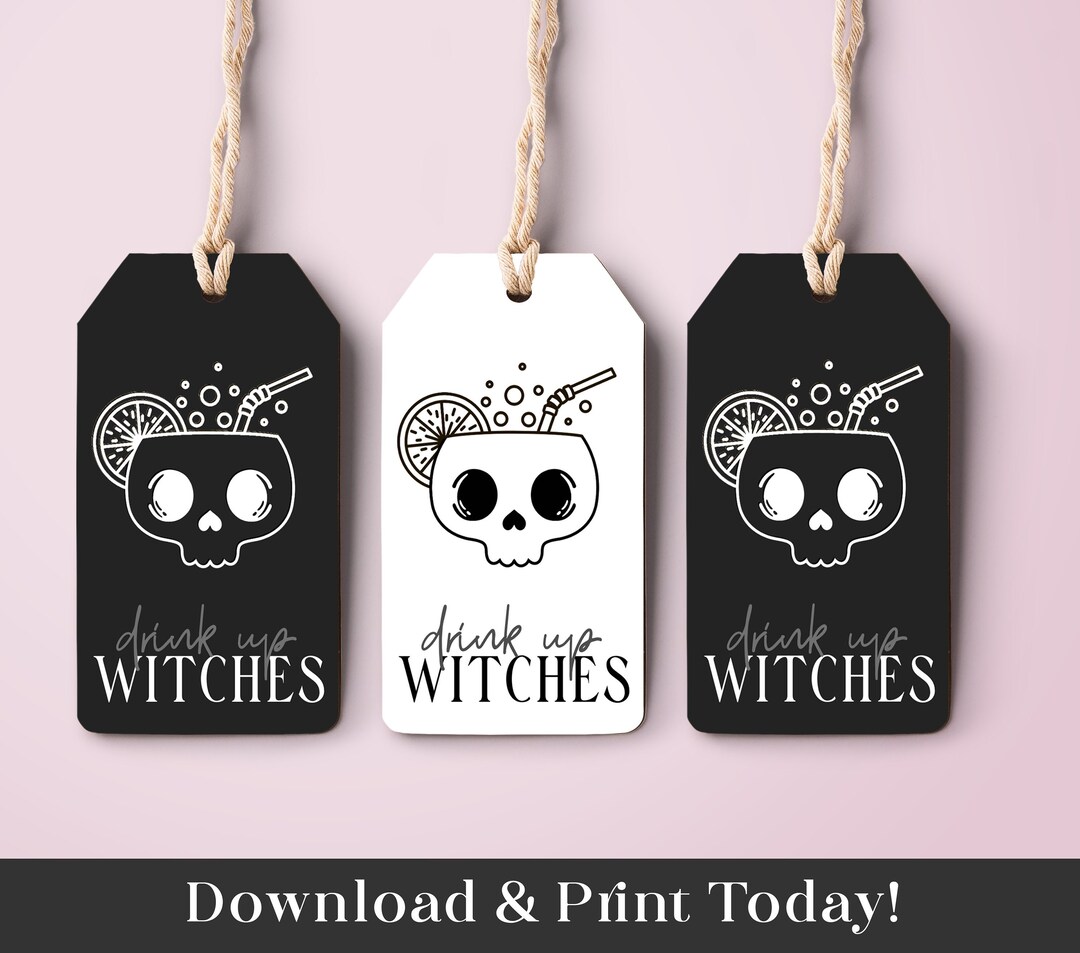 Printable Favor Tag Bachelorette Drink up Witches Gothic Halloween ...