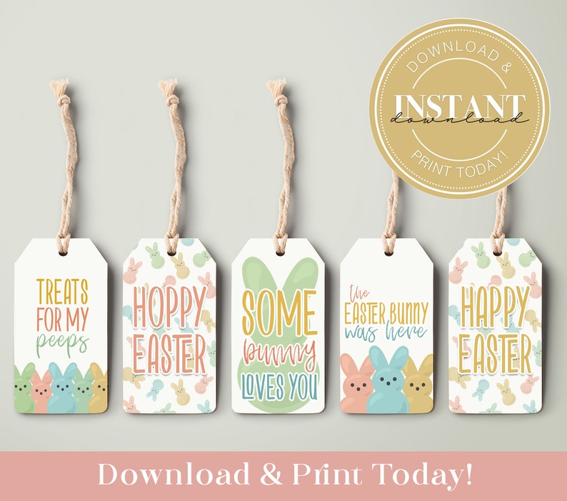 Printable Easter Basket Gift Tags | Set of 5 Bundle Easter Favor Tag ...
